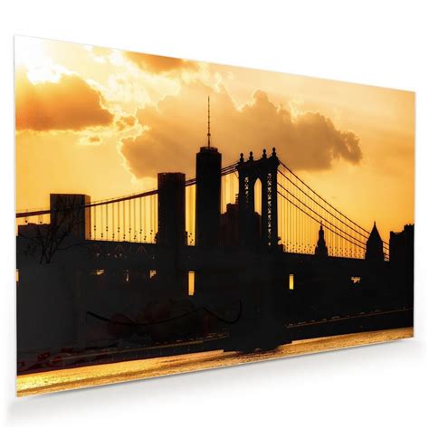 Primedeco Glasbild Wandbild Manhattan Skyline Sunset Mit Aufhängung