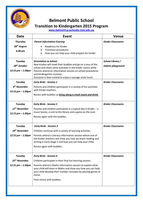 Transition Program Outline