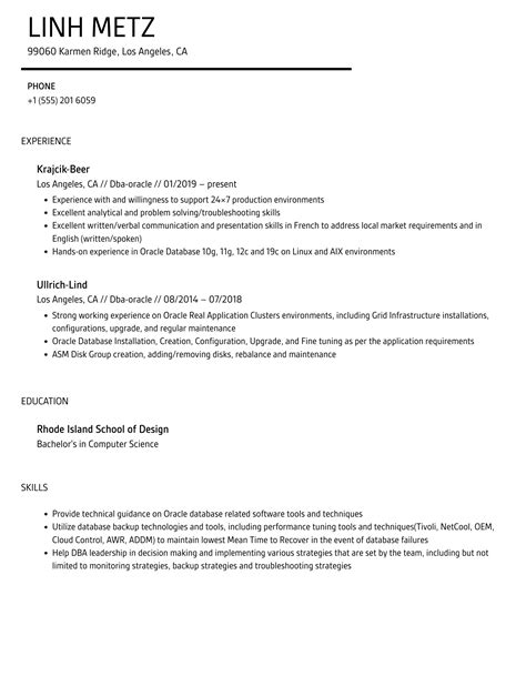 Dba Oracle Resume Samples Velvet Jobs