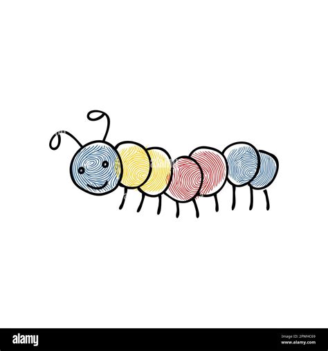 Colorful Fingerprint Caterpillar Cartoon Illustration Stock Vector