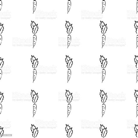 당근 채소 잎 일반 원활한 정원 패턴 벡터 단순화 된 복고풍 그림입니다 포장 또는 스크랩북 종이 배경 유치 한 낙서 예술입니다 디자인 벽지 직물 인쇄에 대 한 요소입니다