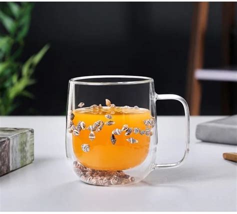 200ml Double Wall Glass Mug With Dry Flowers Elegant Double Wall Glass