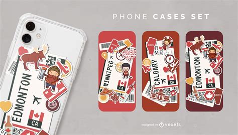 Canada Cities Phone Cases Set Vector Download