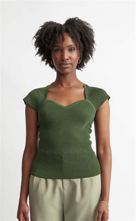 Rib Knit Sweetheart Neckline Top Pagani