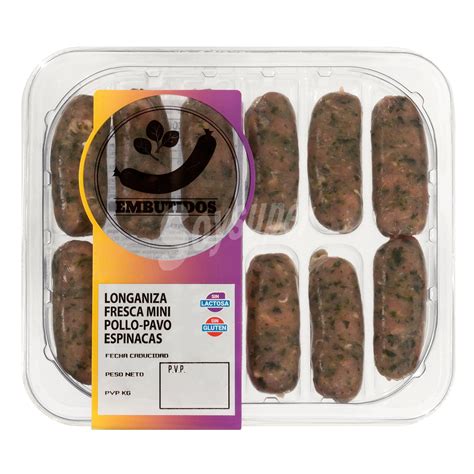 Longaniza Fresca Mini De Pollo Y Pavo Con Espinacas Bandeja 185 G Aprox