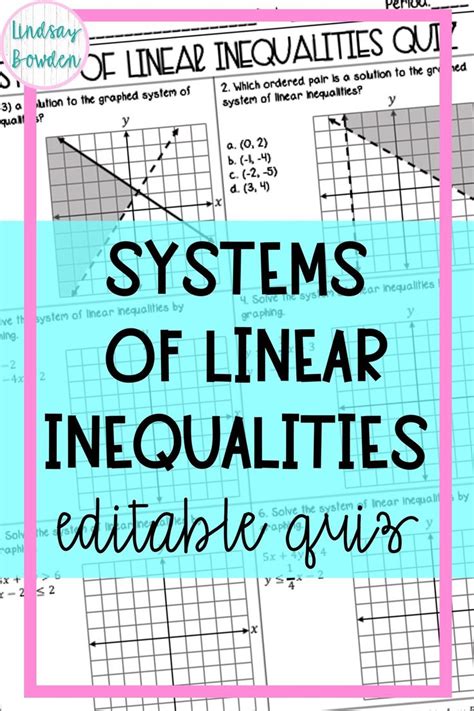 Systems Of Linear Inequalities Quiz Math Assessment Secondary Math