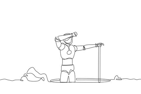 Single One Line Drawing Robot Wipes Sweat On His Forehead While Digging