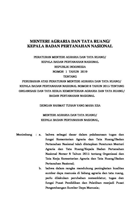 Peraturan Kepala Badan Pertanahan Nasional BPN No Tahun Tentang Perubahan Atas