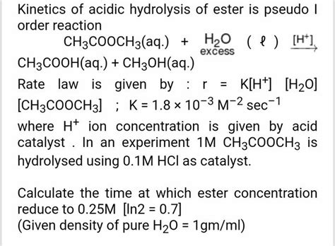 Excess Kinetics Of Acidic Hydrolysis Of E Physical Chemistry