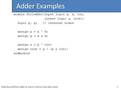Lecture 2 Continuation Of System Verilog Adder Examples