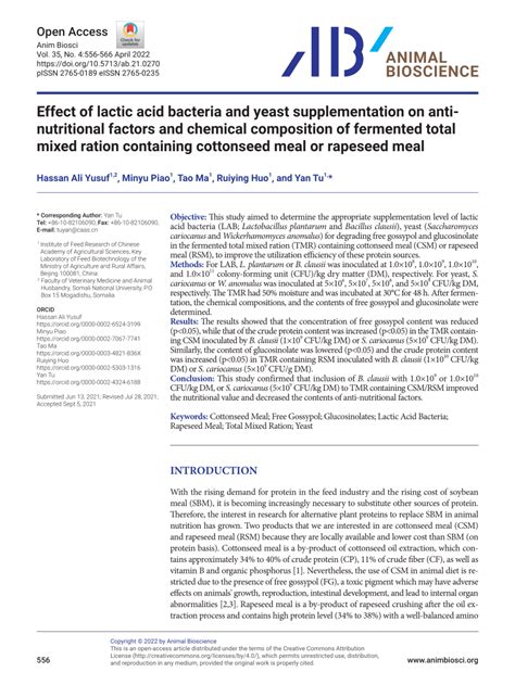 Pdf Effect Of Lactic Acid Bacteria And Yeast Supplementation On Anti