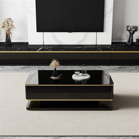 1300mm Black Rectangular Modern Coffee Table With Storage 4 Drawers