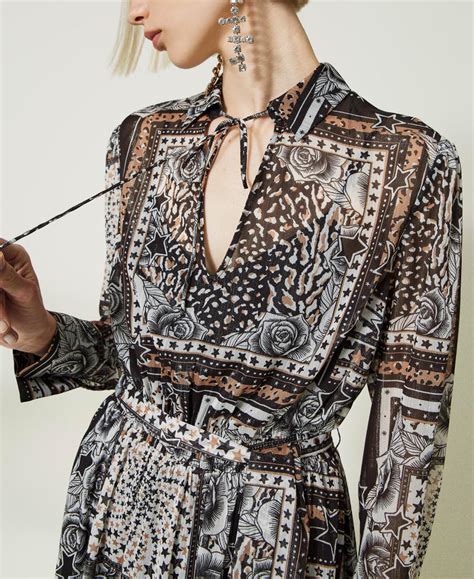 Long Printed Creponne Dress Woman Patterned Twinset Milano