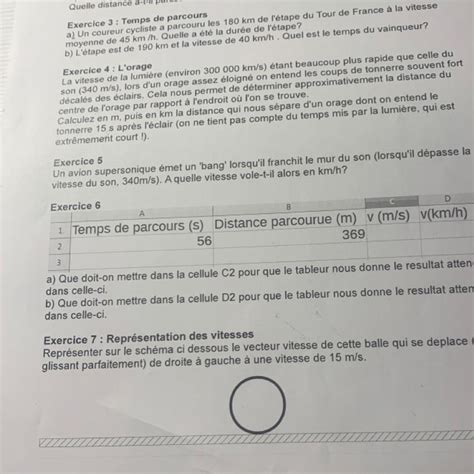 Exercice D B Temps De Parcours S Distance Parcourue M V M S V Km H A A