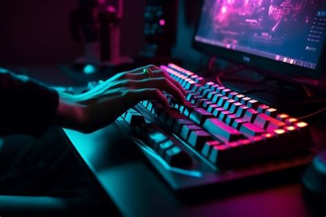 Premium Ai Image Hands Typing On The Keyboard Neon Cyber Style