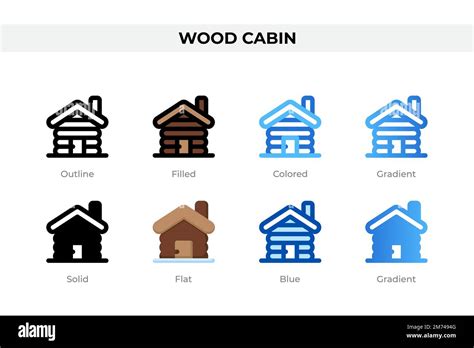 Wood Cabin Icons In Different Style Wood Cabin Icons Set Holiday