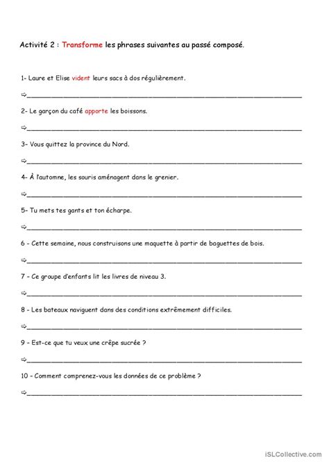 Passé Composé Avec Auxiliaire Avoir Français Fle Fiches Pedagogiques Pdf And Doc