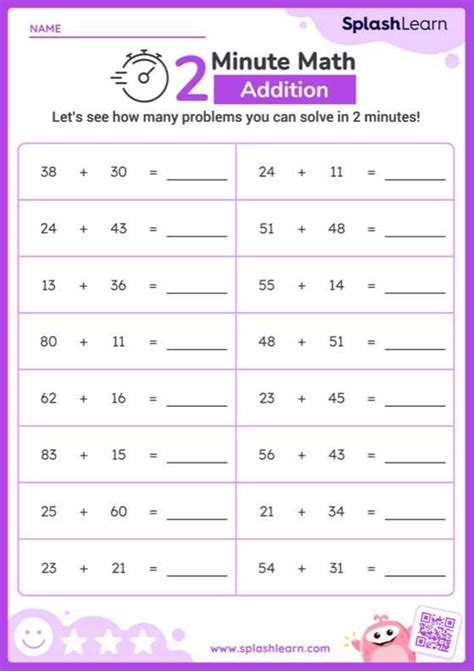 add two 2 digit numbers without regrouping horizontal timed practice