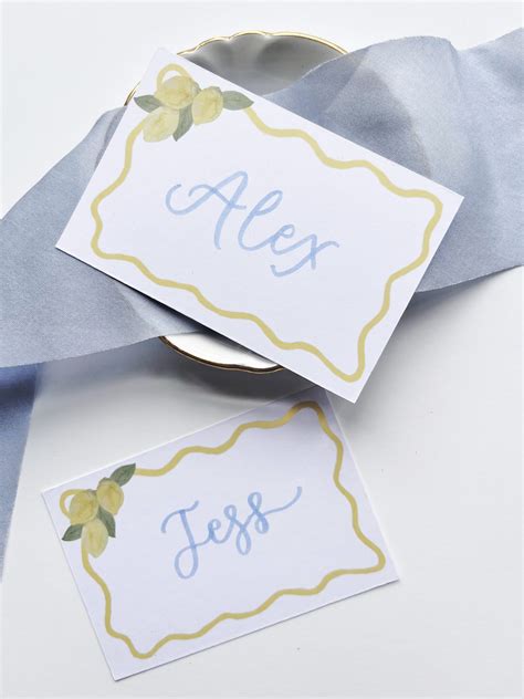 Squiggle Wave Place Cards Lemons Inkberry Calligraphy