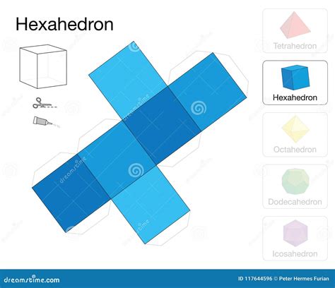 Hexahedron Platonic Solid Template Paper Model Stock Vector