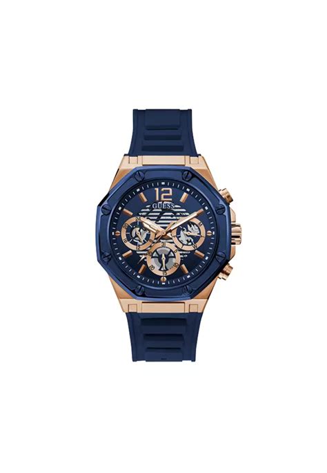 Buy Guess Watches Guess Mens Sport Rose Gold Tone Case Blue Dial Watch
