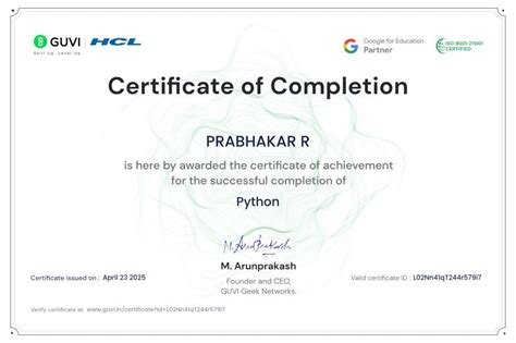 Python Iitmadras Guvi Programming Certification
