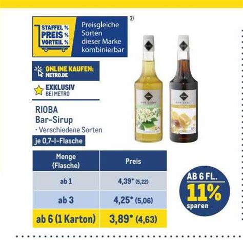 Rioba Bar-sirup Angebot bei METRO - 1Prospekte.de