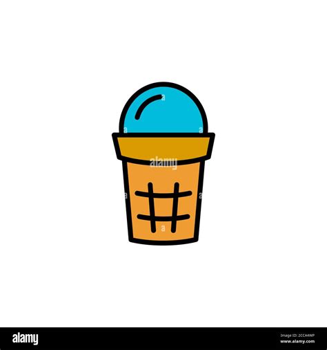 Ice Cream In Waffle Cup Color Icon Thin Line Linear Outline Simple Sign Logo Stock Vector