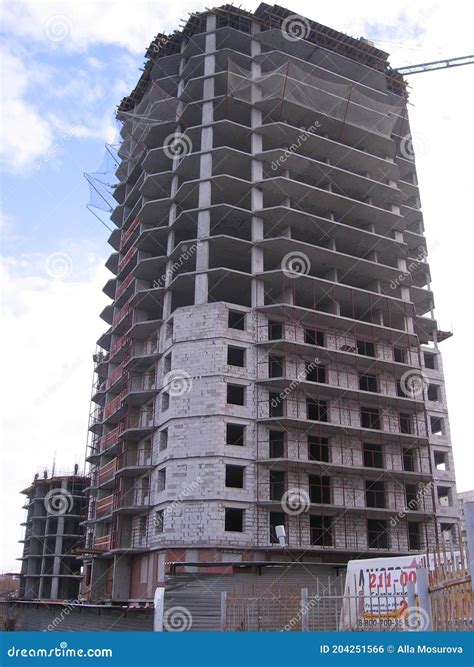 Construction Of A High Multi Storey Building With A Crane Concrete