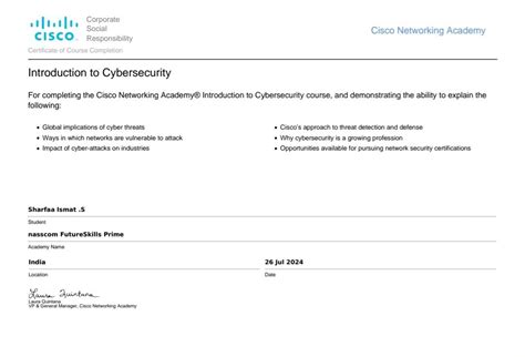 finished cybersecurity course with nasscom sharfaa ismat posted on