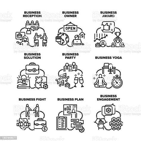 비즈니스 솔루션 세트 아이콘 벡터 블랙 일러스트레이션 0명에 대한 스톡 벡터 아트 및 기타 이미지 0명 경영자 금융