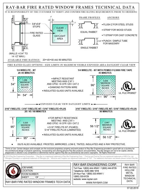 2 Ray Bar Fire Rated Window Frames And Glass Technical Data Sheet Color