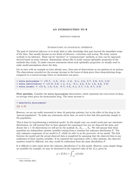 Inference Lab AN INTRODUCTION TO R DEEPAYAN SARKAR Introduction To Statistical Inference