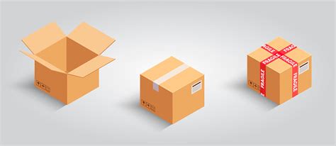 골판지 상자 세트입니다 현실적인 판지 상자 깨지기 쉬운 덕트 테이프로 보드 연약한 배달 기호입니다 섬세한 패키지 깨지기 쉬운