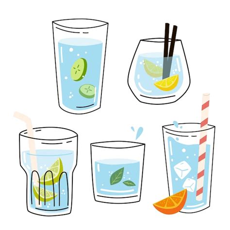 Juego de vasos de agua beber más concepto de agua Vector Premium