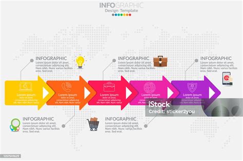Vektor Dan Ikon Desain Infografis Timeline Five Steps Dapat Digunakan