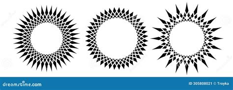 Set Of Radial Circle Patterns For Decorative Round Frames Stock