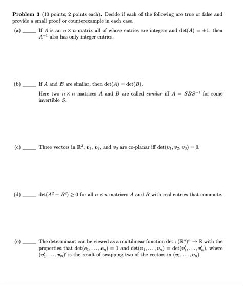 Solved Problem 3 10 Points 2 Points Each Decide If Each Chegg Com