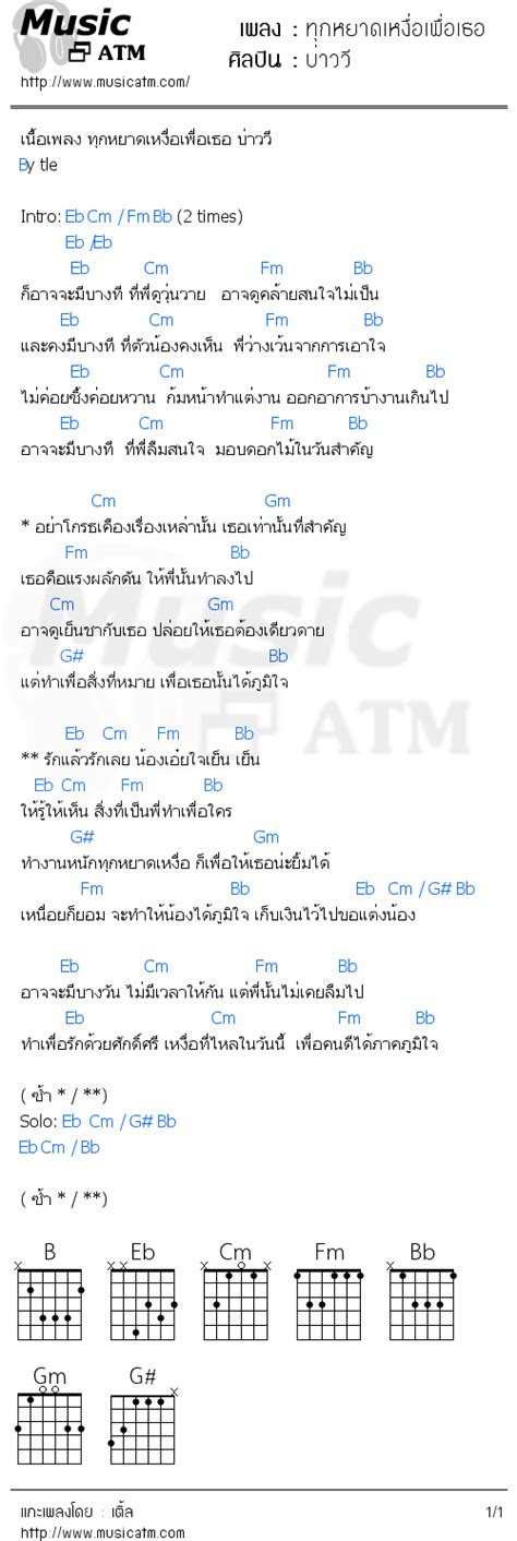 คอร์ดเพลง ทุกหยาดเหงื่อเพื่อเธอ บ่าววี Musicatm