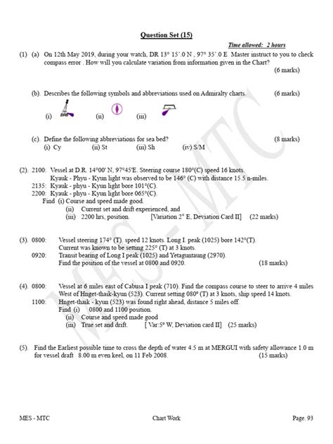 Oow Chart Set 15 Answers Pdf Ships Navigation