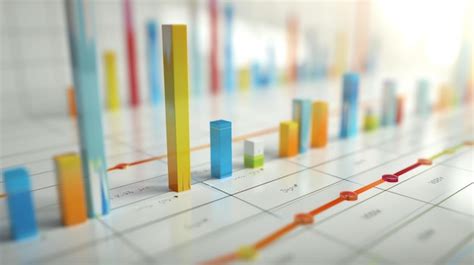 바 그래프의 3d 렌더링 바는 줄로 배열되어 있으며 컬러 코드가 있습니다 그래프는 격자와 함께 색 배경에 설정되어 있습니다 프리미엄 Ai 생성 이미지