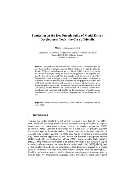 Pdf Pondering On The Key Functionality Of Model Driven Development Tools The Case Of Mendix