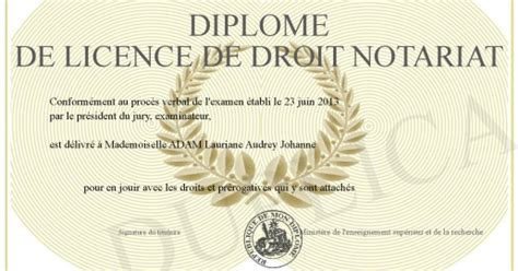 Diplome De Licence De Droit Notariat