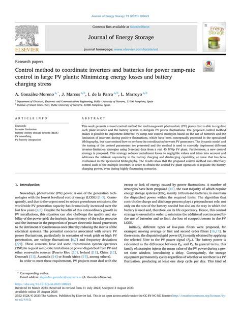 Pdf Control Method To Coordinate Inverters And Batteries For Power Ramp Rate Control In Large