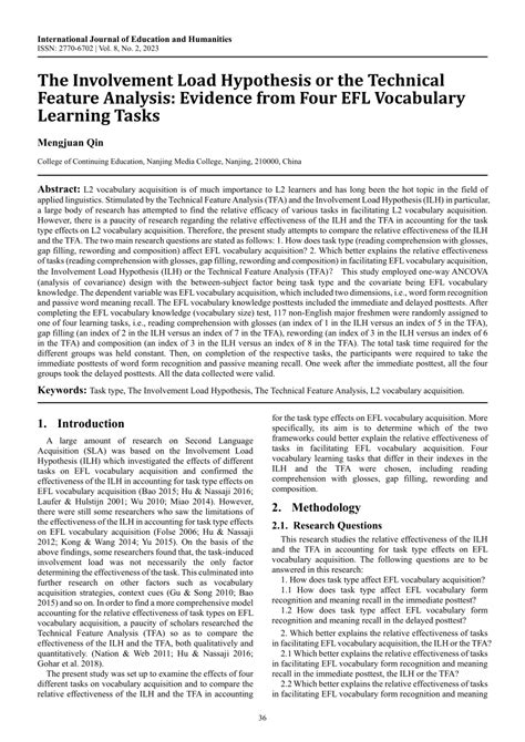 Pdf The Involvement Load Hypothesis Or The Technical Feature Analysis
