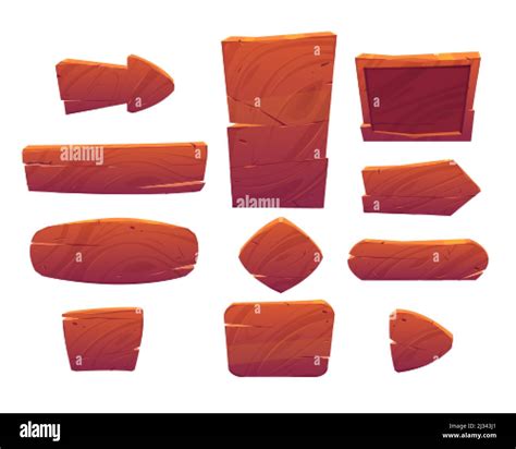 Wooden Buttons And Boards For Ui Game Gui Elements Isolated On White Background Vector Cartoon