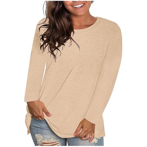 Bzhegqhd Tees For Women Plus Size Solid Color Long Sleeve T Shirt Round