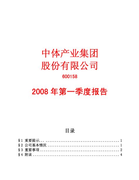 中体产业：2008年第一季度报告