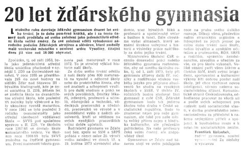 70. léta | 60. výročí založení Gymnázia Žďár nad Sázavou