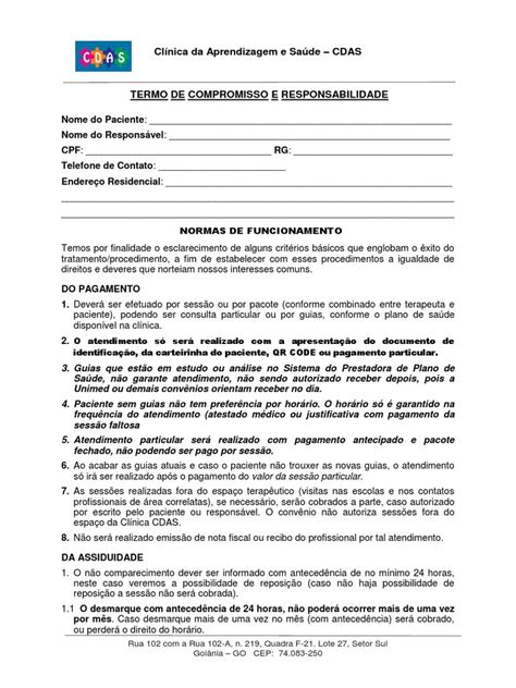 Termo De Compromisso E Responsabilidade Paciente Pdf